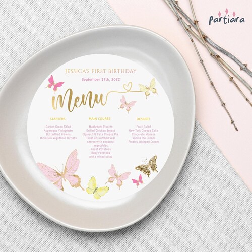 Butterflies Menu Card Editable Template Girl Baby Shower 1st - Etsy