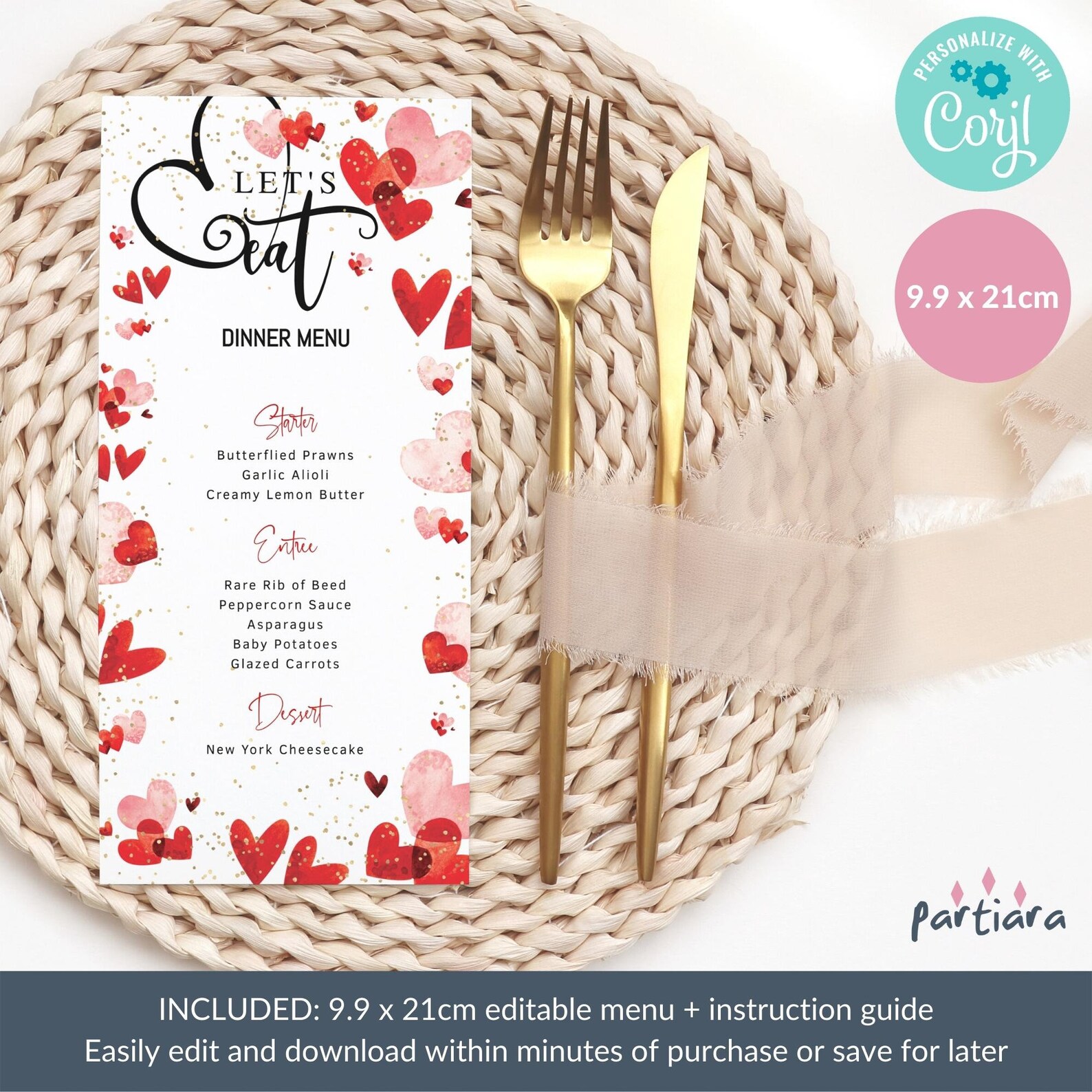 Valentines Dinner Menu Love Hearts Anniversary Party Table - Etsy