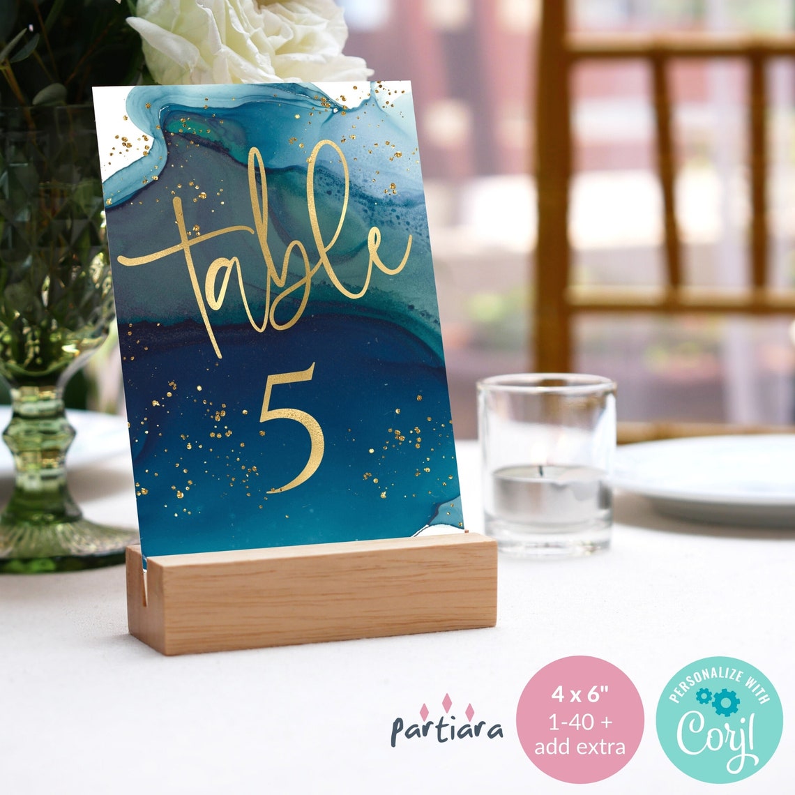 Teal Gold Table Number Cards Set 1-40 Editable Birthday Tables - Etsy