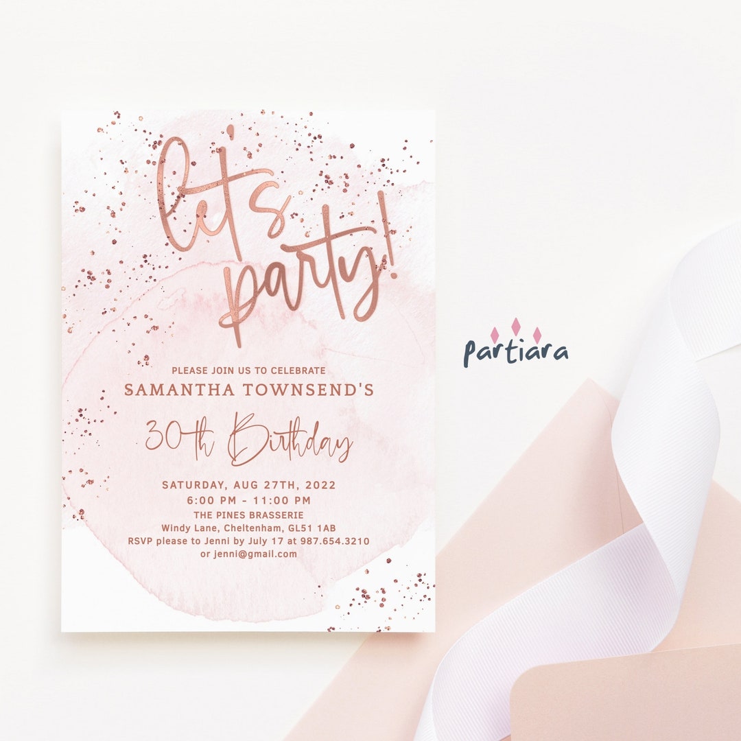 Rose Gold Party Invitation Template, Birthday Invites Printable for ...
