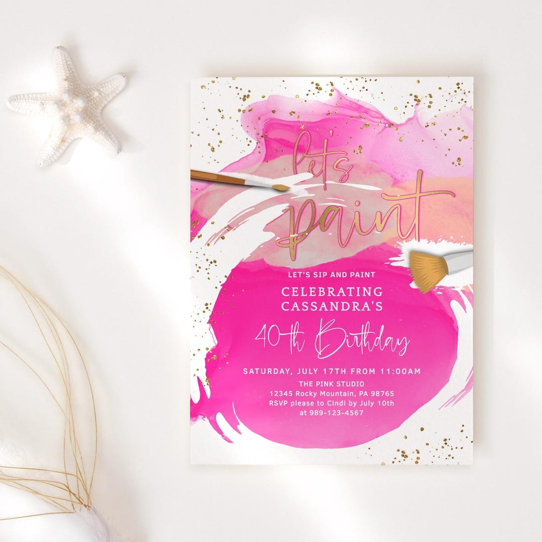 Lets Paint Party Invite Birthday Painting Party Invitations Ladies Sip ...
