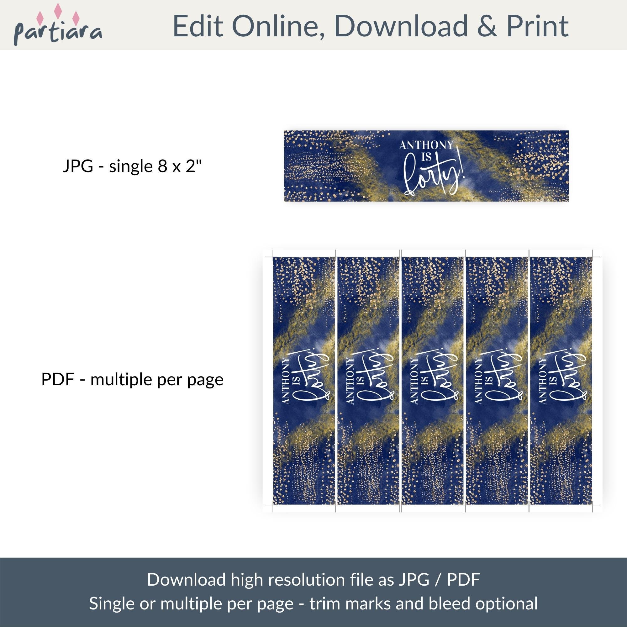 Birthday Water Bottle Label Editable Navy Blue Gold Mens - Etsy