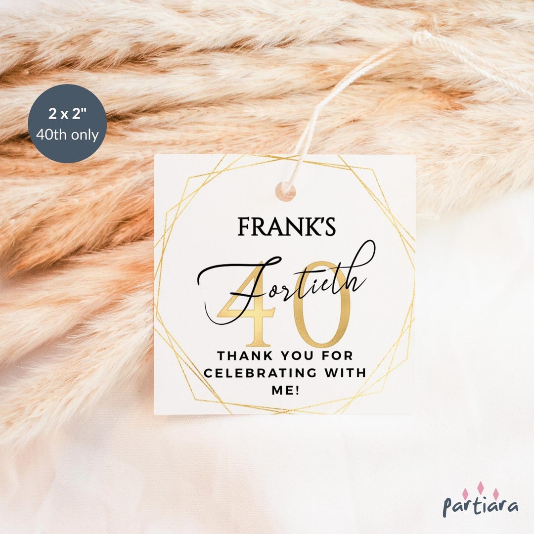 40th Birthday Tags, Favor Gift Tag Printable, All White Gold Party ...