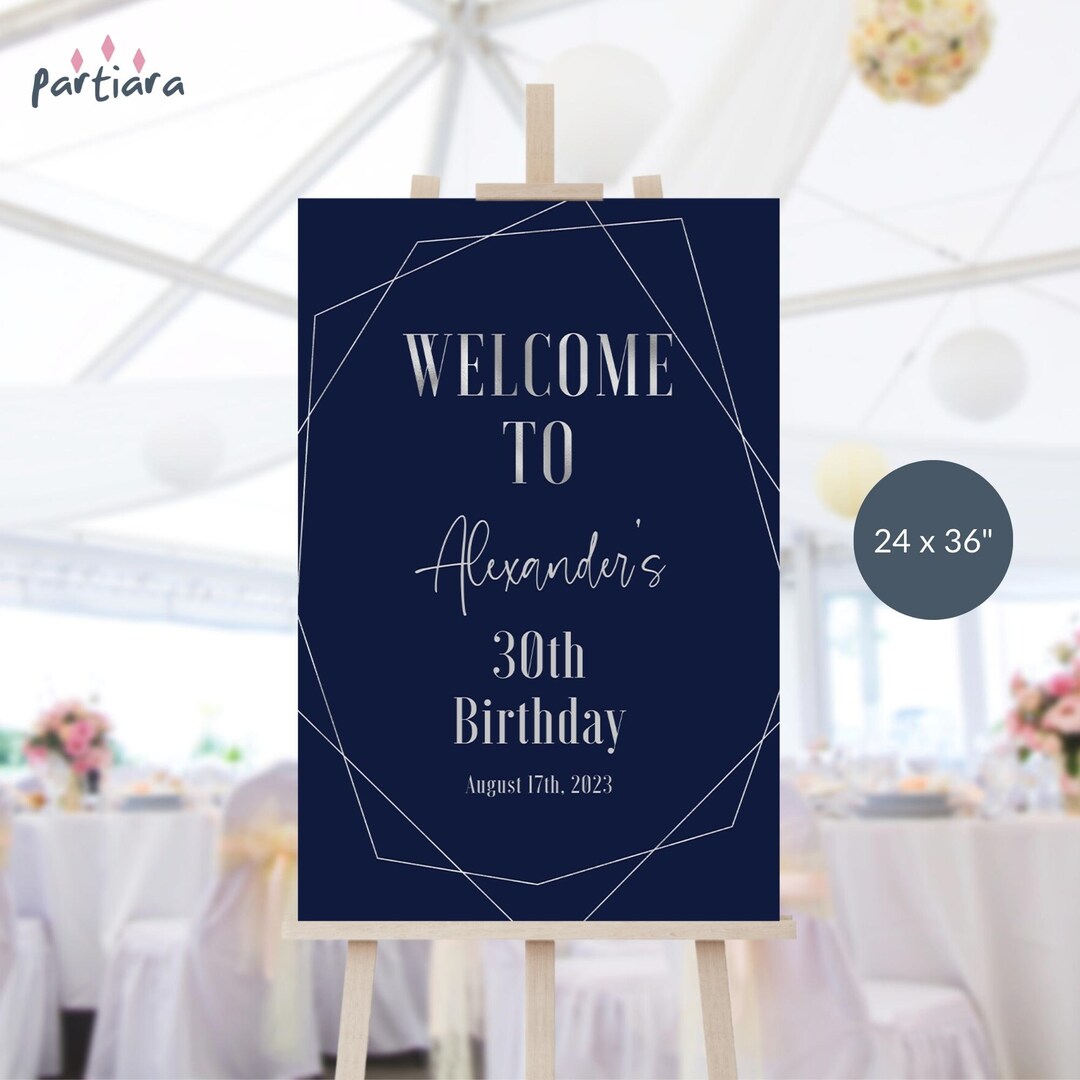Navy Blue Welcome Sign Template, Mens Birthday Welcome Board Printable ...