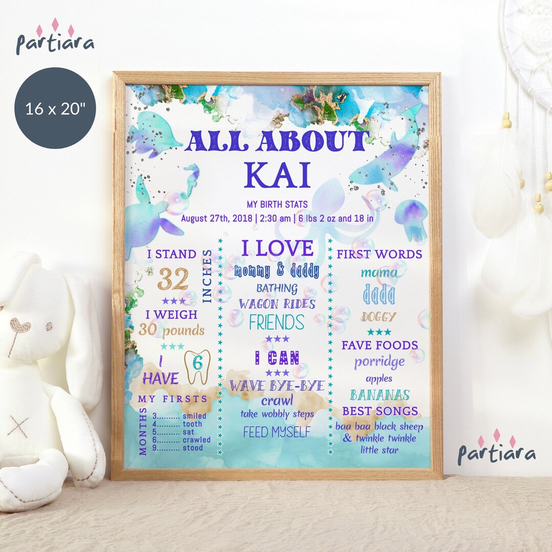 Beach Theme Milestone Sign, 1st Birthday Milestone Chart for Boys ...
