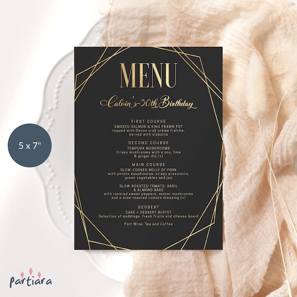 Black Birthday Menu Cards Template - Etsy