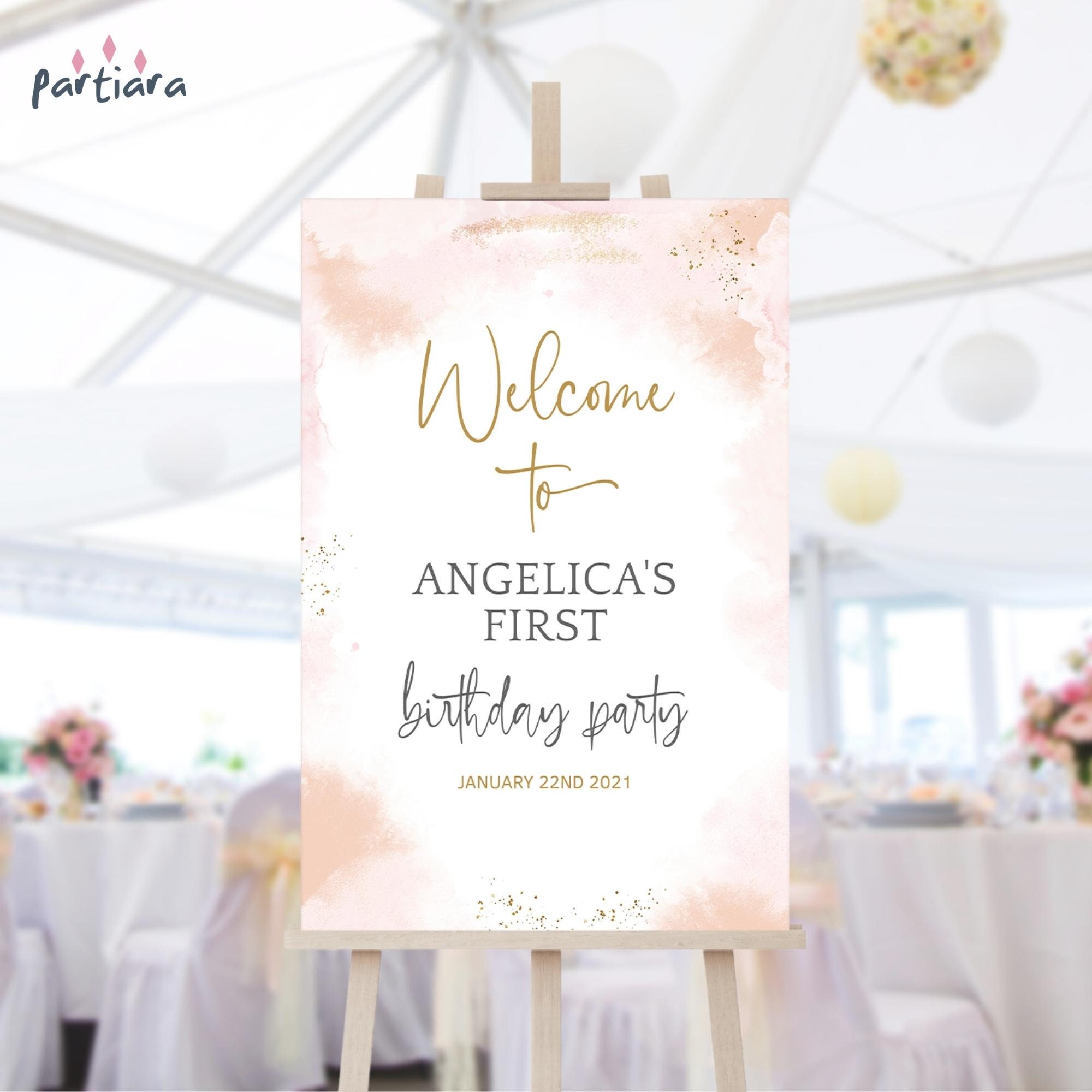 Blush Pink Gold Birthday Welcome Sign Printable Ladies Teens - Etsy
