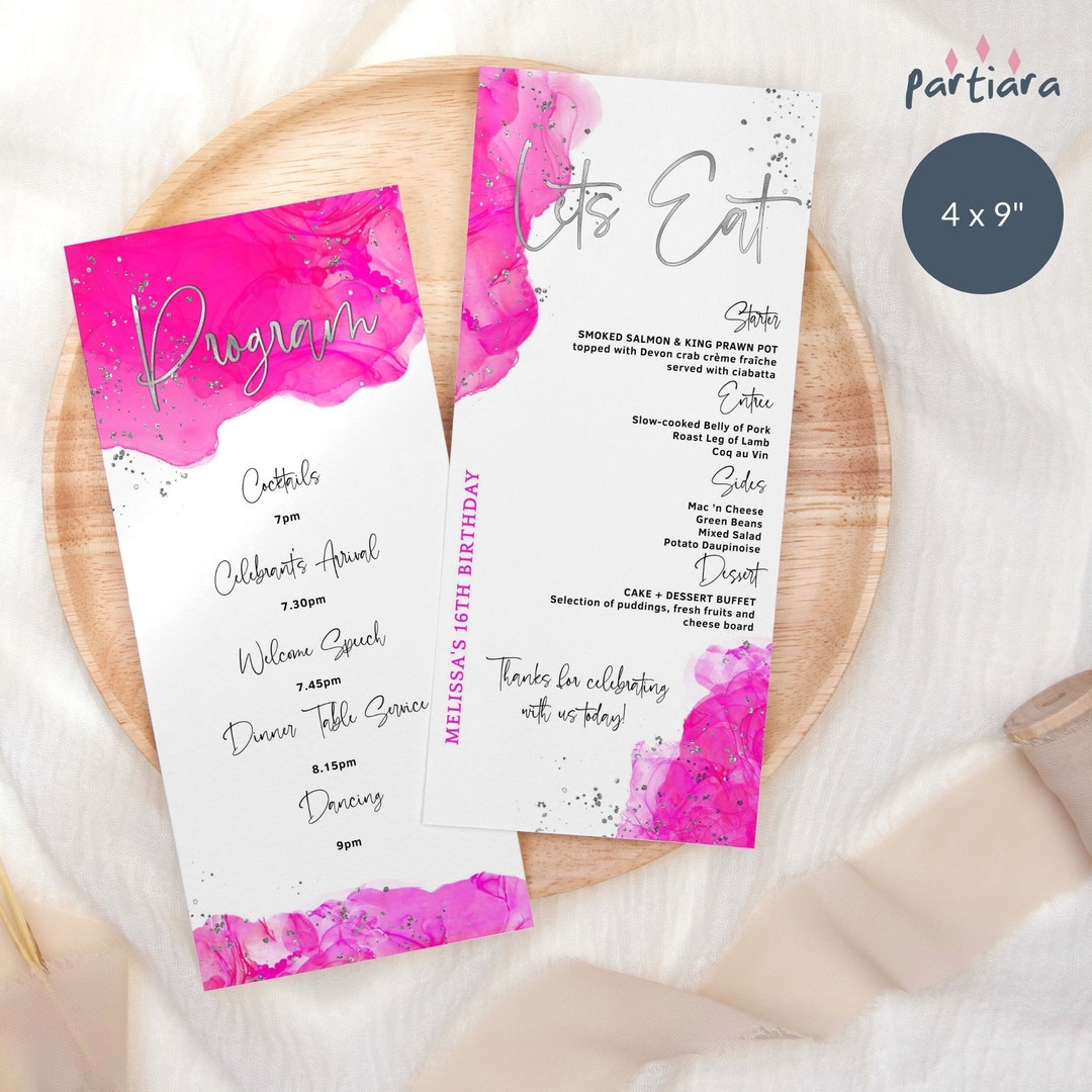 Hot Pink Program, Birthday Menu With Programs Printable, Ladies Dinner ...