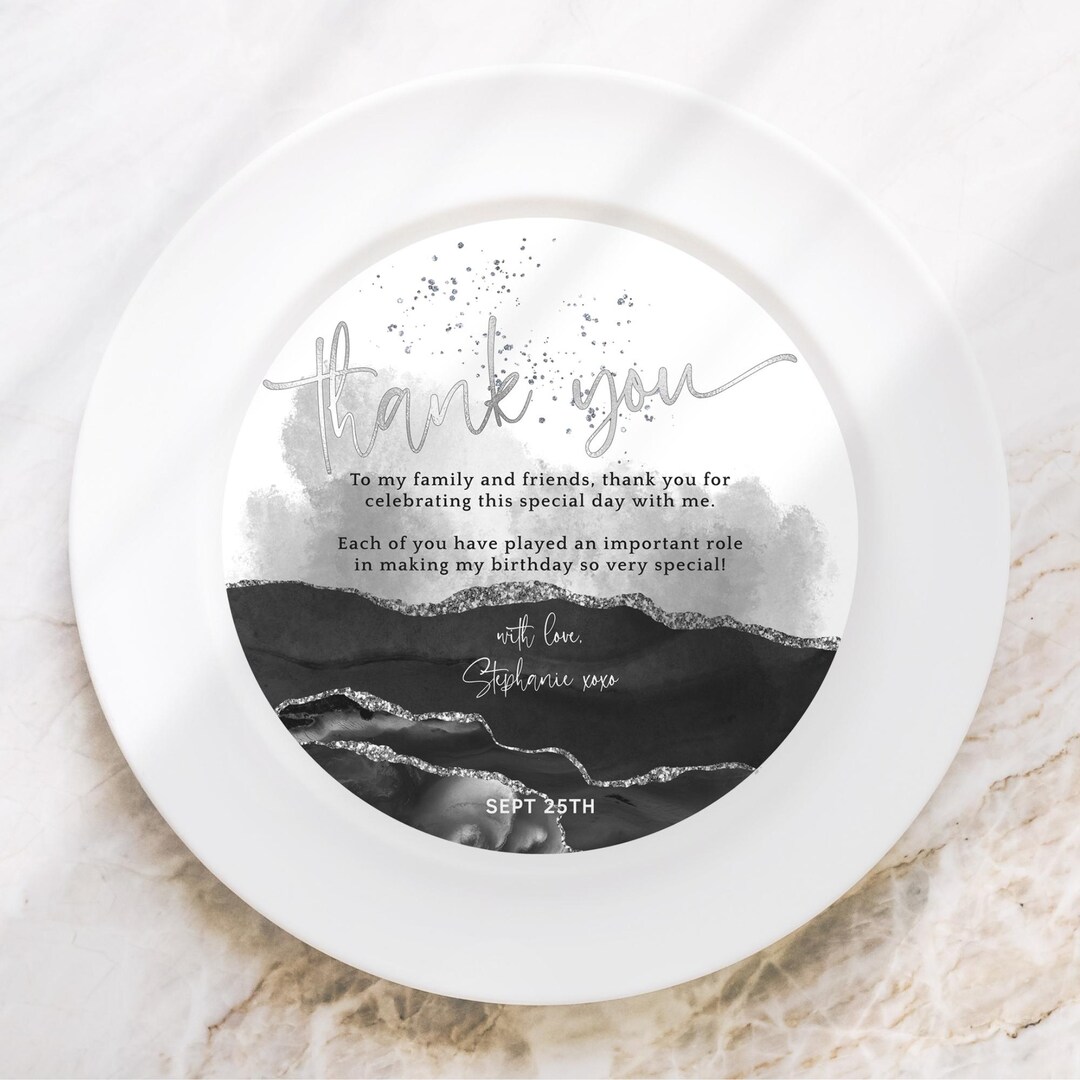 Black Silver Plate Charger Thank You Card Editable Ladies or Mens ...