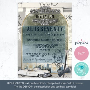 Editable Mafia Theme Birthday Invite Template Mens Dinner Drinks Party ...