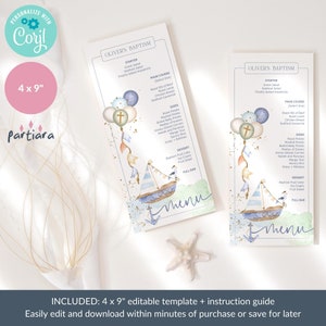 Baptism Menu Card Nautical Party Table Menus Printable Boys Rustic ...