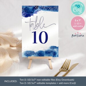 Table Numbers Royal Blue Printable, Silver Blues Birthday Dinner Party ...