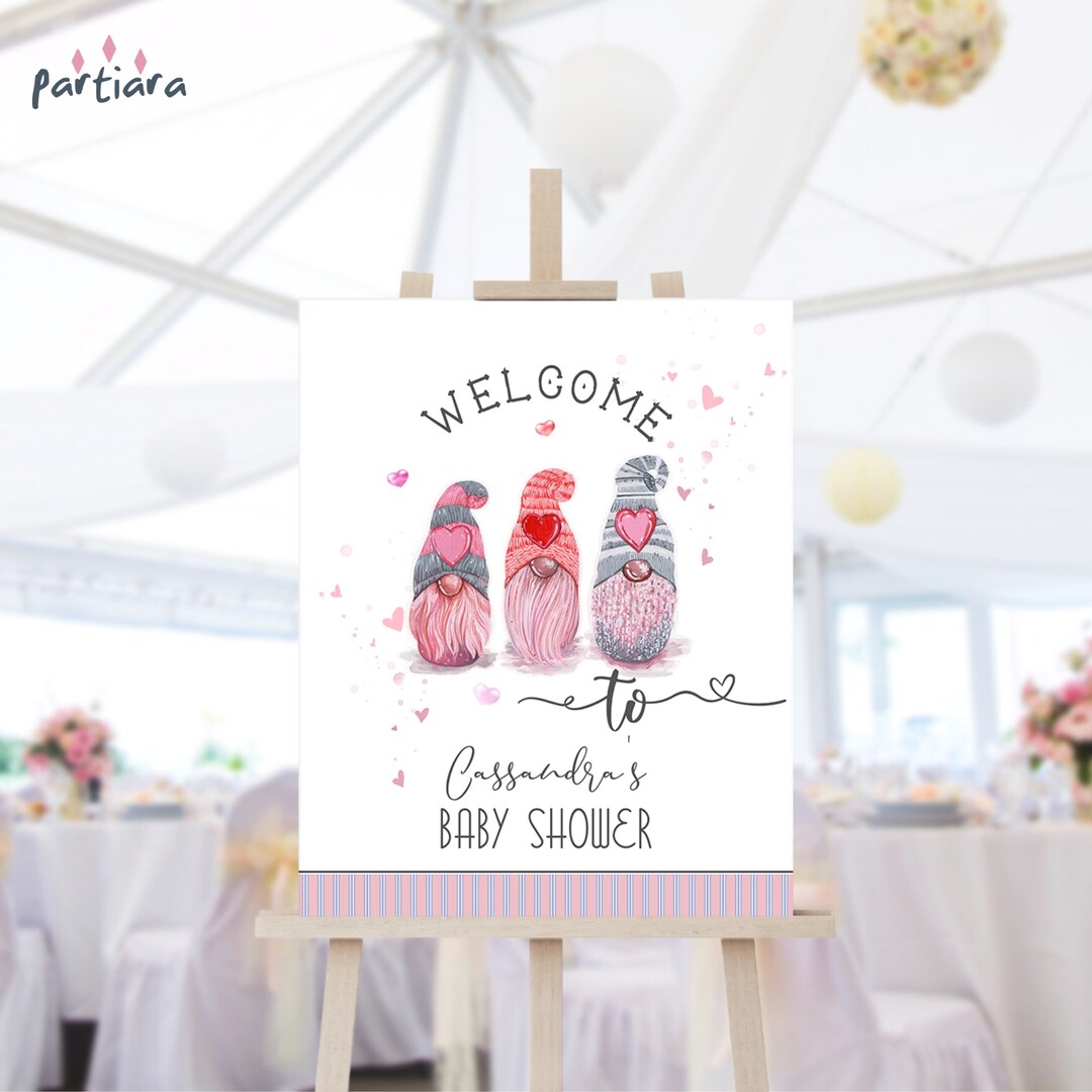 Girl Gnome Baby Shower Welcome Sign Printable Valentines Day Sweetheart ...