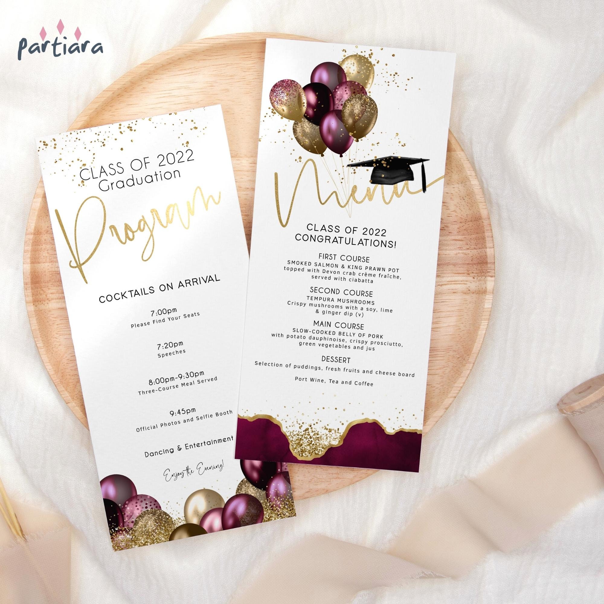 Burgundy Graduation Party Menu Programs Printable Editable - Etsy