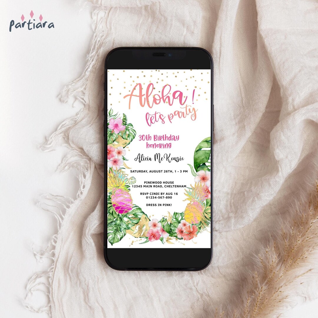 Hawaiian Tropical Party Invite for Texting Digital Download Ladies ...