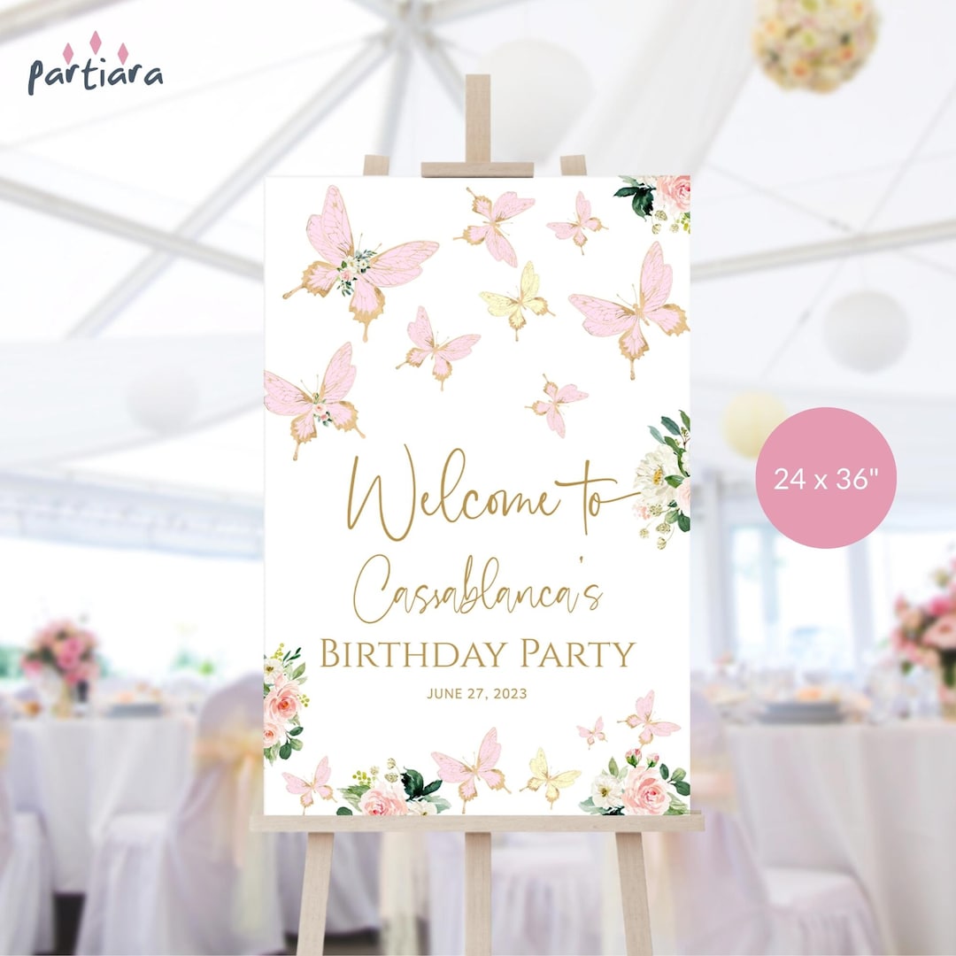 Editable Butterfly Sign Welcome Party Poster Decor Printable, Girl Baby ...