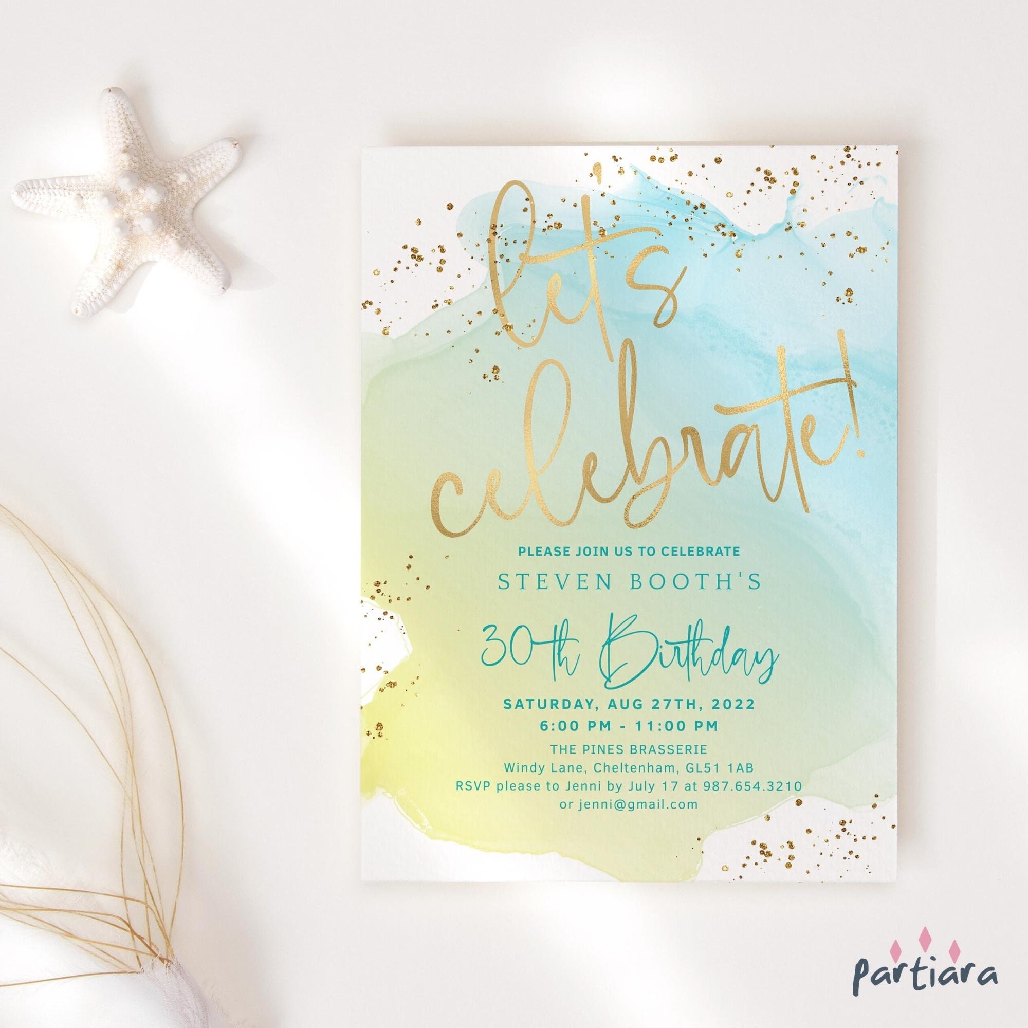 Pastel Blue Yellow Birthday Invitation Printable Ombre Party | Etsy