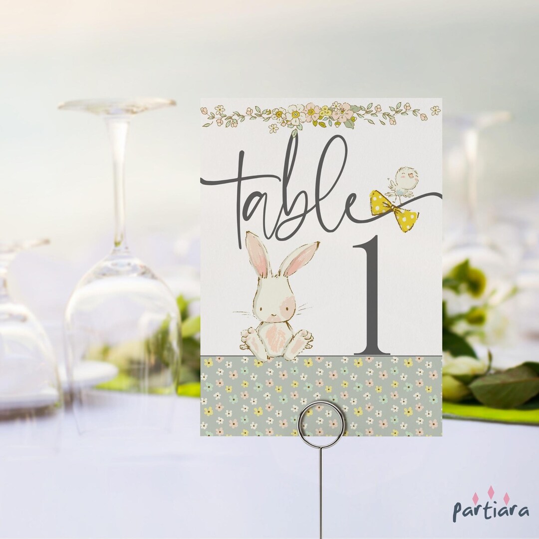 Bunny Table Numbers Printable, Spring Baptism Table Number Card ...