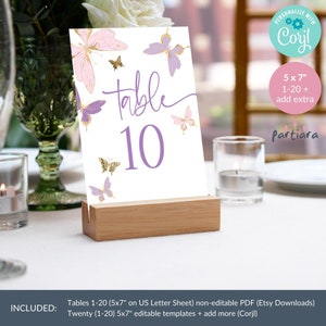 Butterfly Table Number Cards Printable Girl Baby Shower Butterflies ...