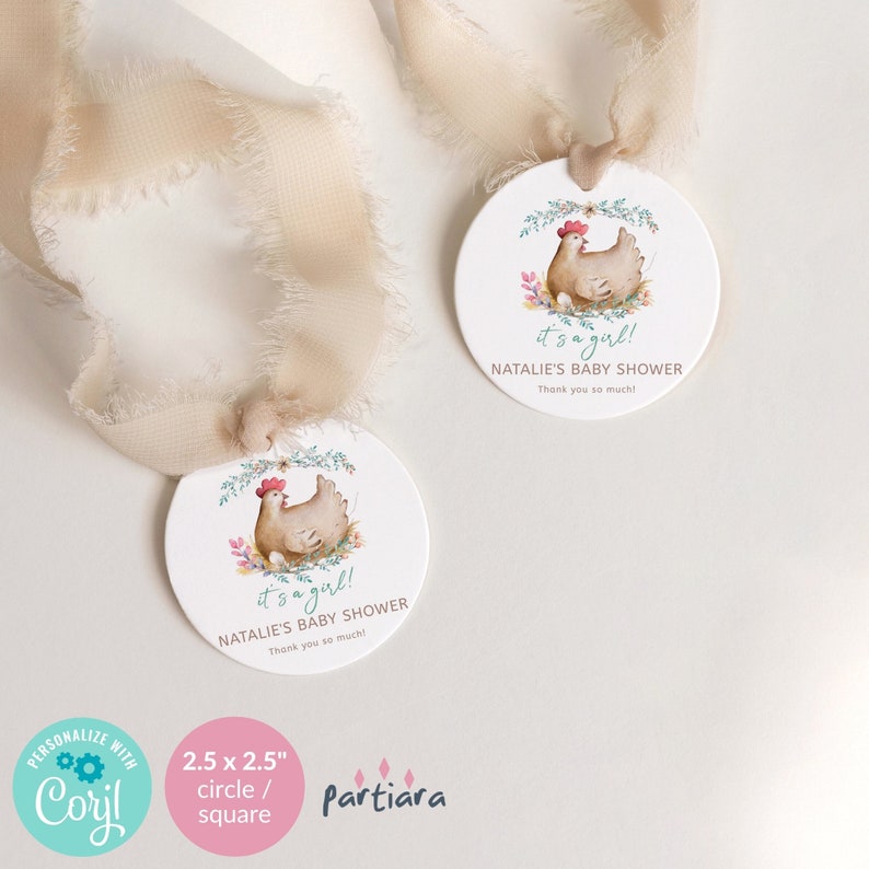 Hen Favor Tags Editable Chicken Baby Shower Favor Gift Thank - Etsy