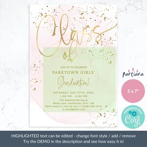 Pink Gold Class of 2022 / 2023 Graduation Invitation Printable Ladies ...