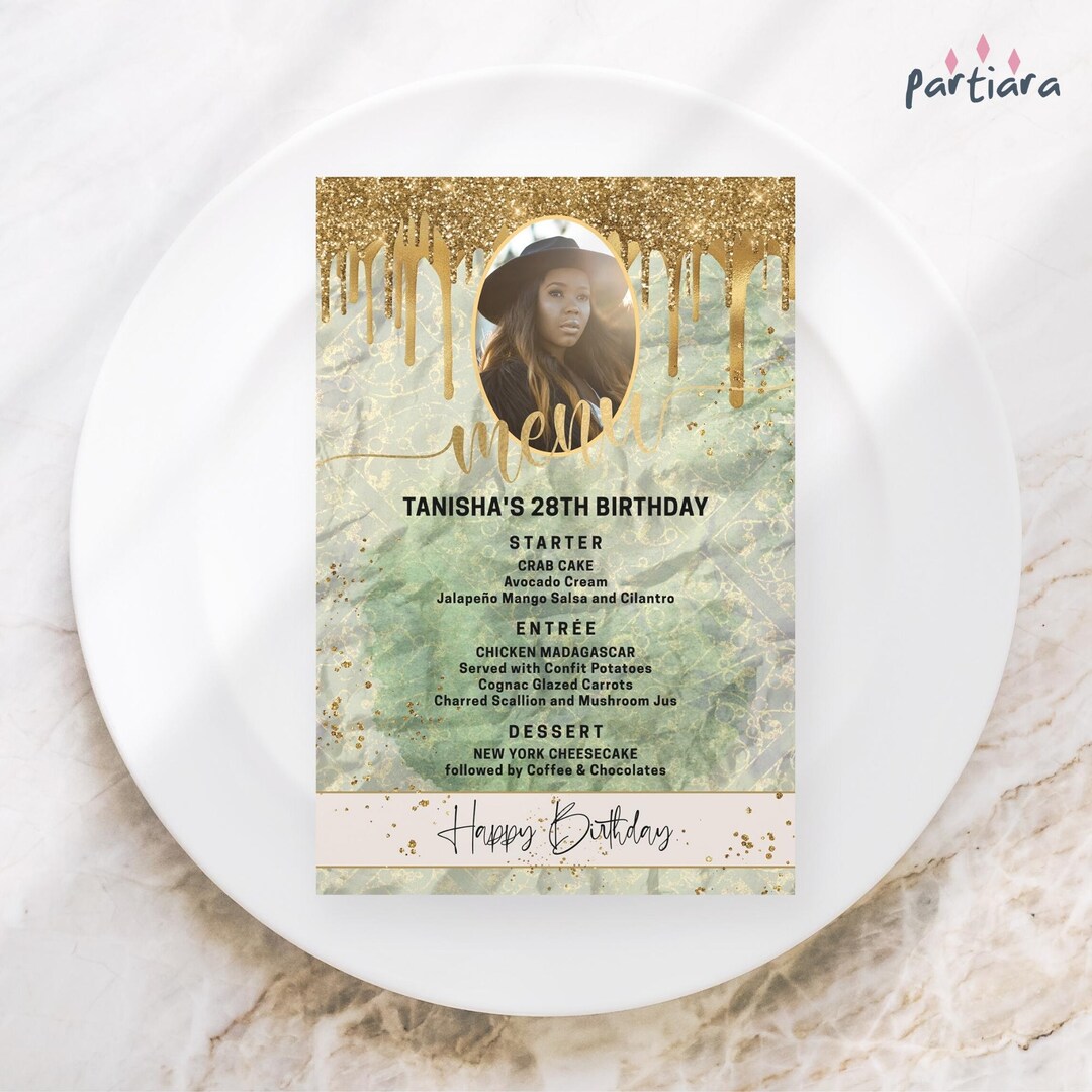 Editable Photo Menu Card Template, Ladies Birthday Dinner Party Menus ...