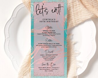 Teal Dinner Party Menu - Etsy