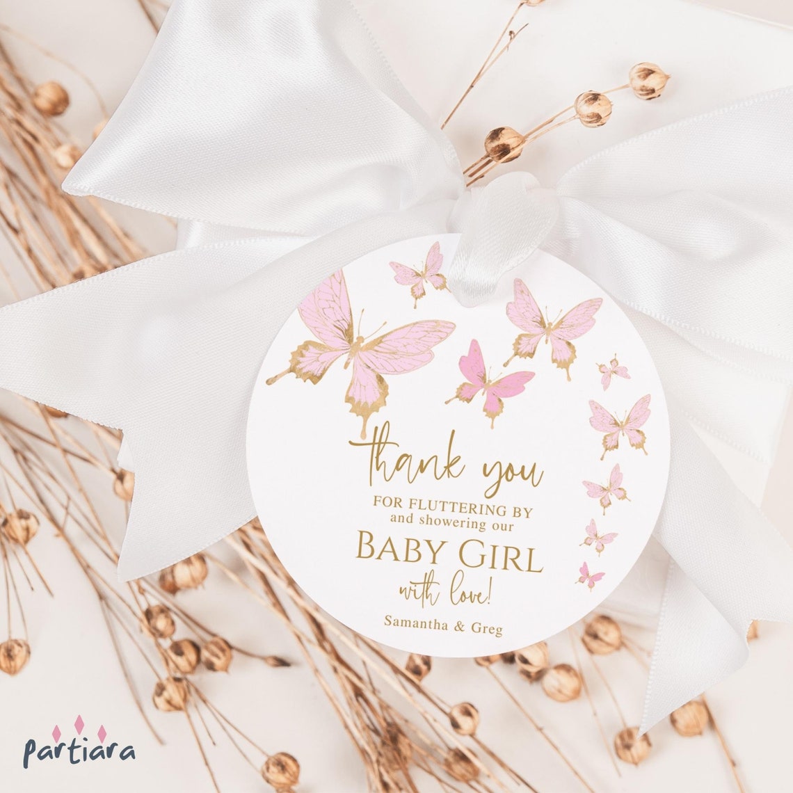 Pink Gold Butterfly Tags Printable Girl Baby Shower Favors - Etsy