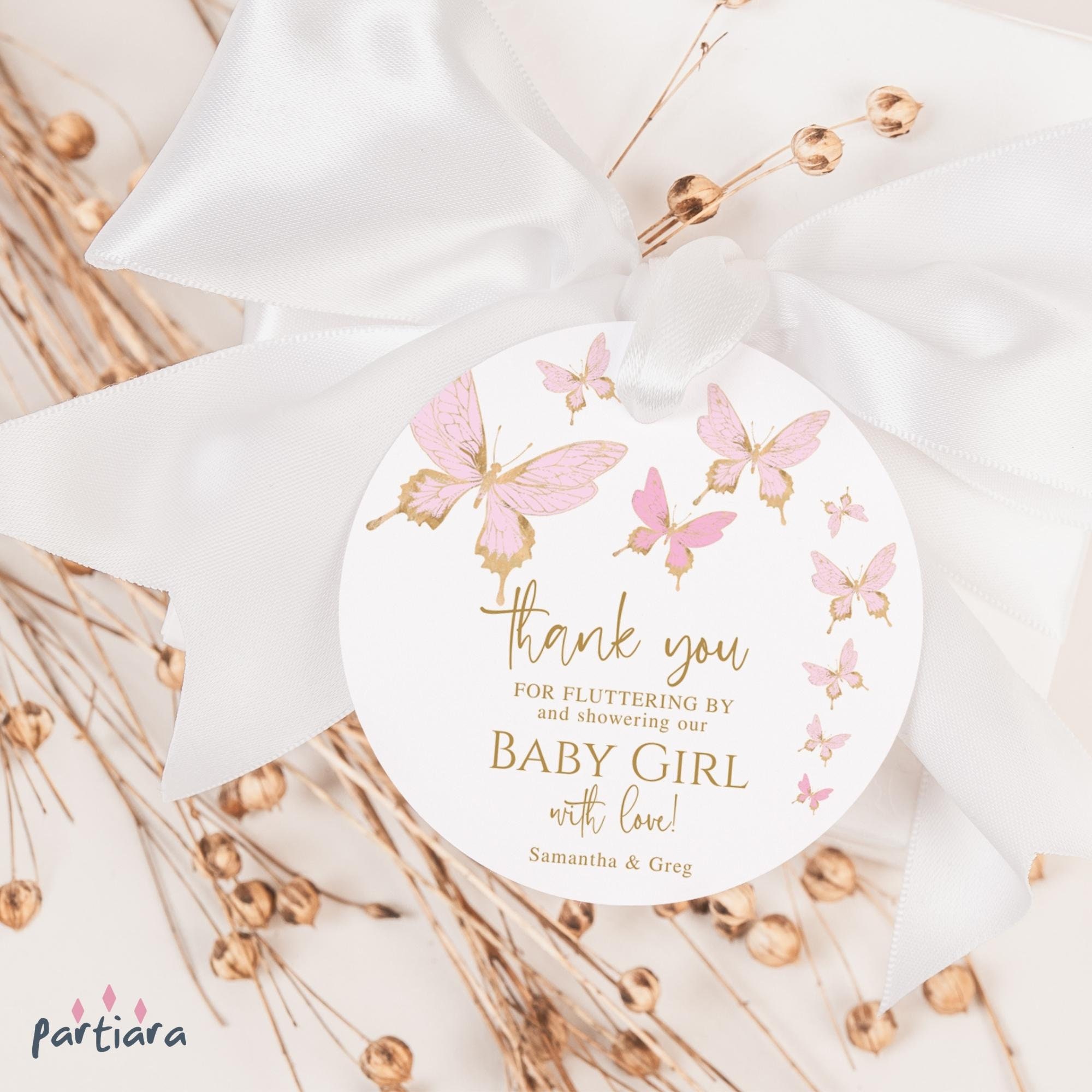 Pink Gold Butterfly Tags Printable Girl Baby Shower Favors - Etsy