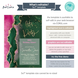 Editable Pink Green Birthday Invitation Template, Ladies Lets Party ...