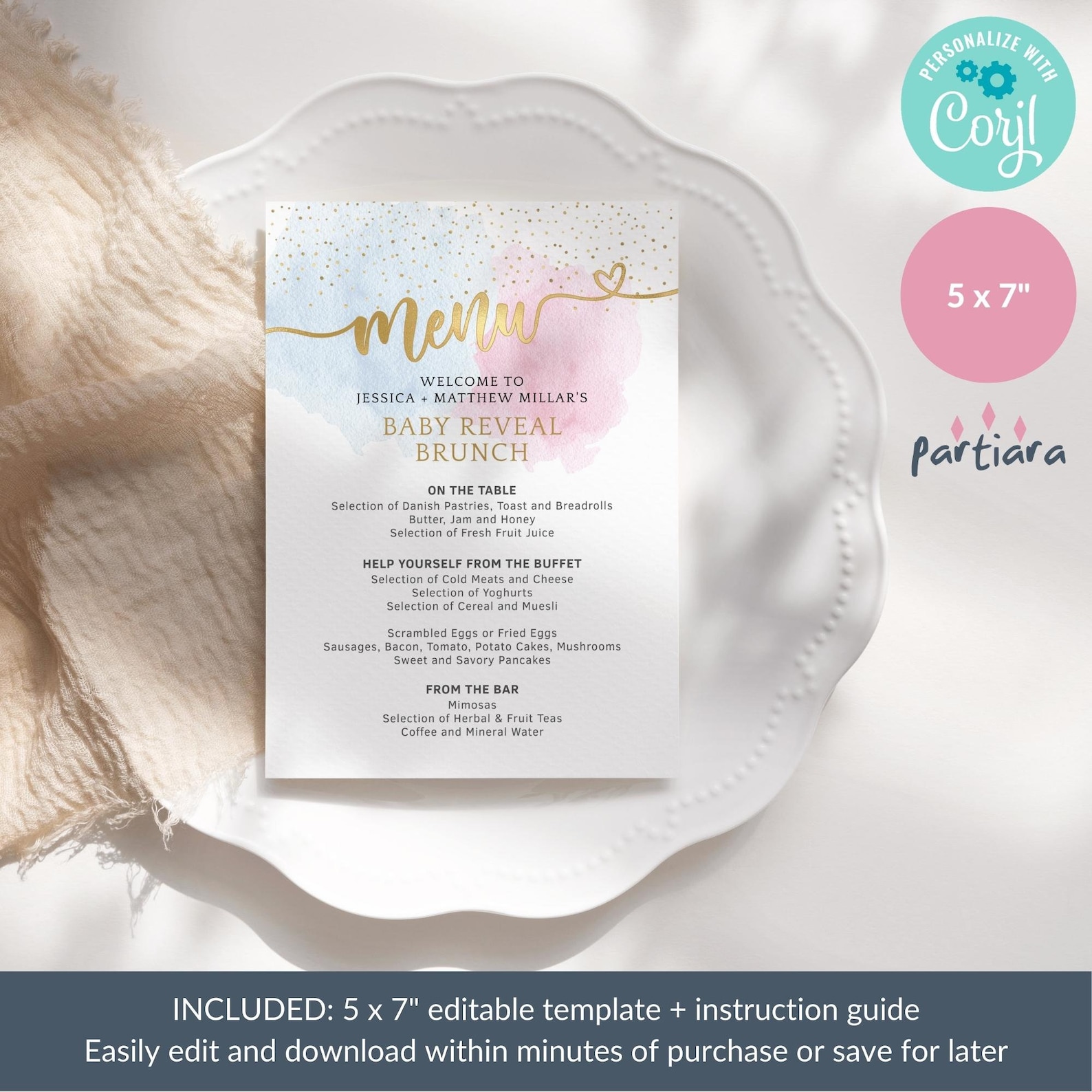 Editable Baby Menu Card Baby Shower Menus Gender Reveal Party - Etsy UK