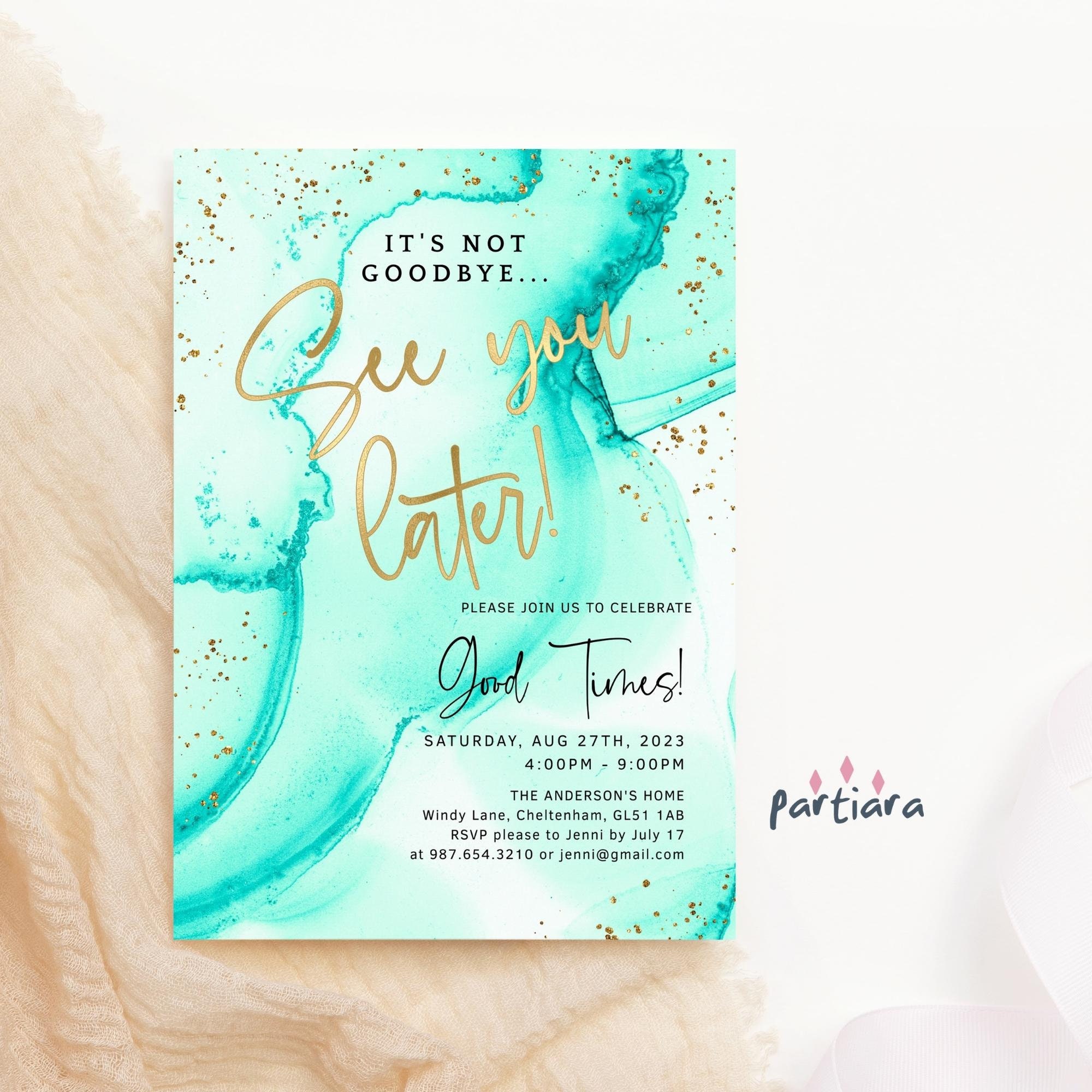 Farewell Party Invite Printable See You Later Green and Gold - Etsy