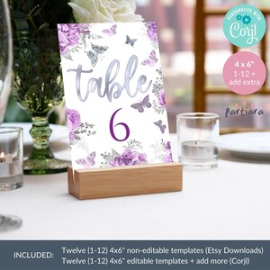 Butterfly Table Numbers Purple Silver Birthday Butterflies Party ...