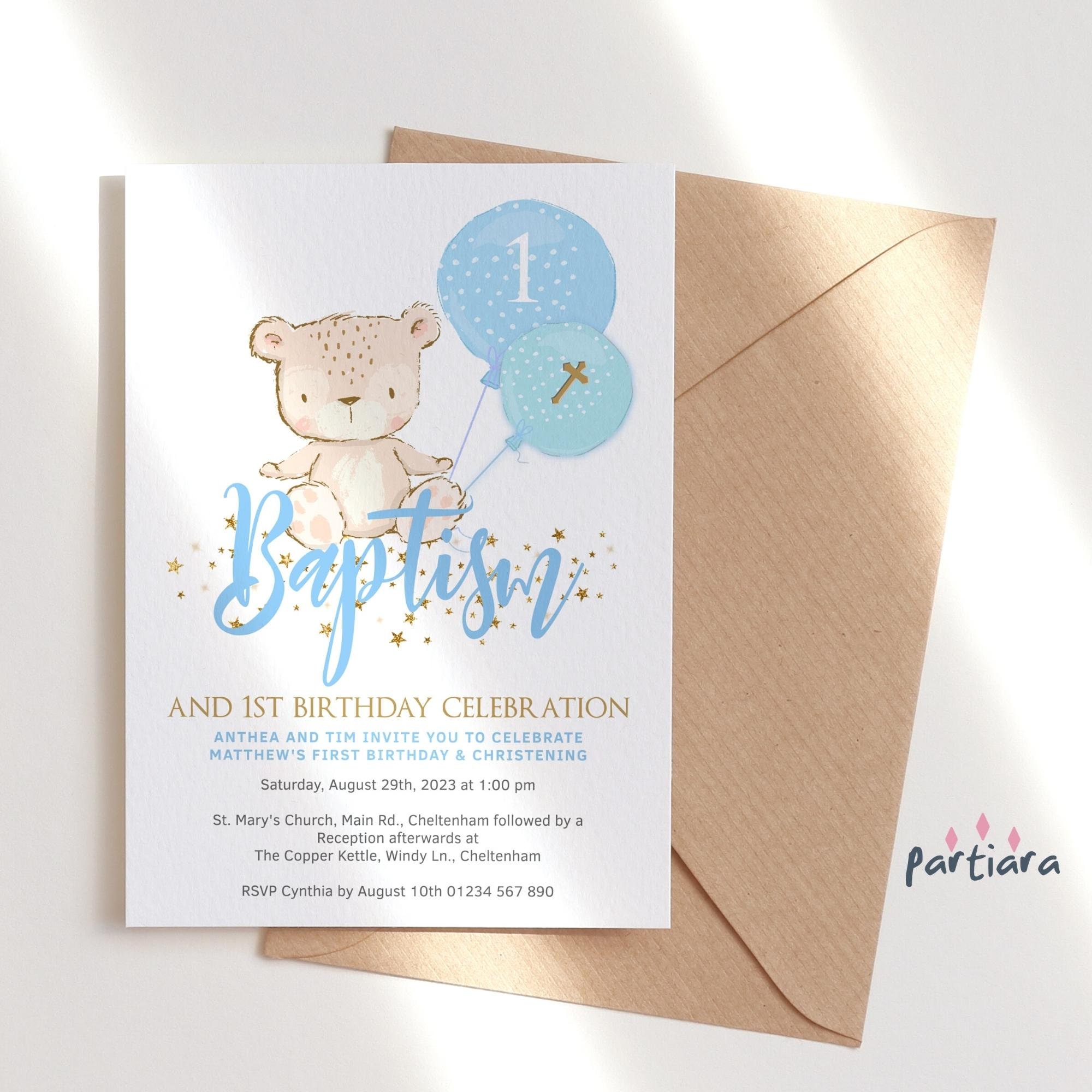 Editable Boy Baptism Invite Teddy Bear Baptism and 1st - Etsy