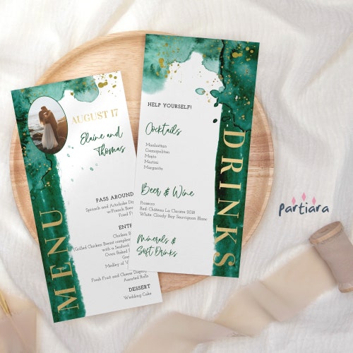 Birthday Menu Card Emerald Green and Gold Party Table Menus - Etsy