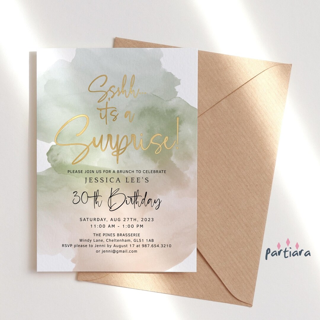 Sage Green Surprise Party Invitation Birthday Invite Digital Download ...
