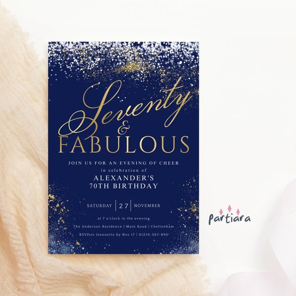 Royal Blue and Gold 70th Birthday Invitation - Etsy