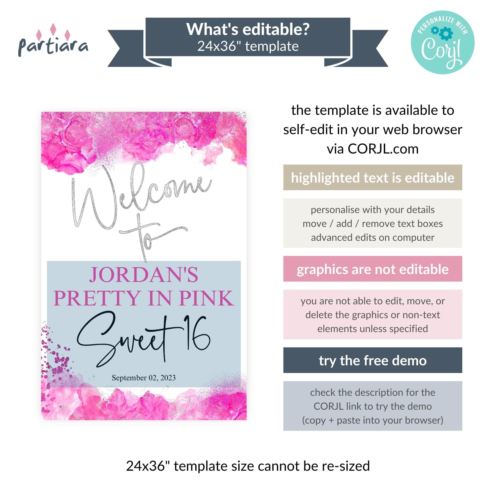 Pretty in Pink Welcome Sign Template: Girls Birthday Party Board ...