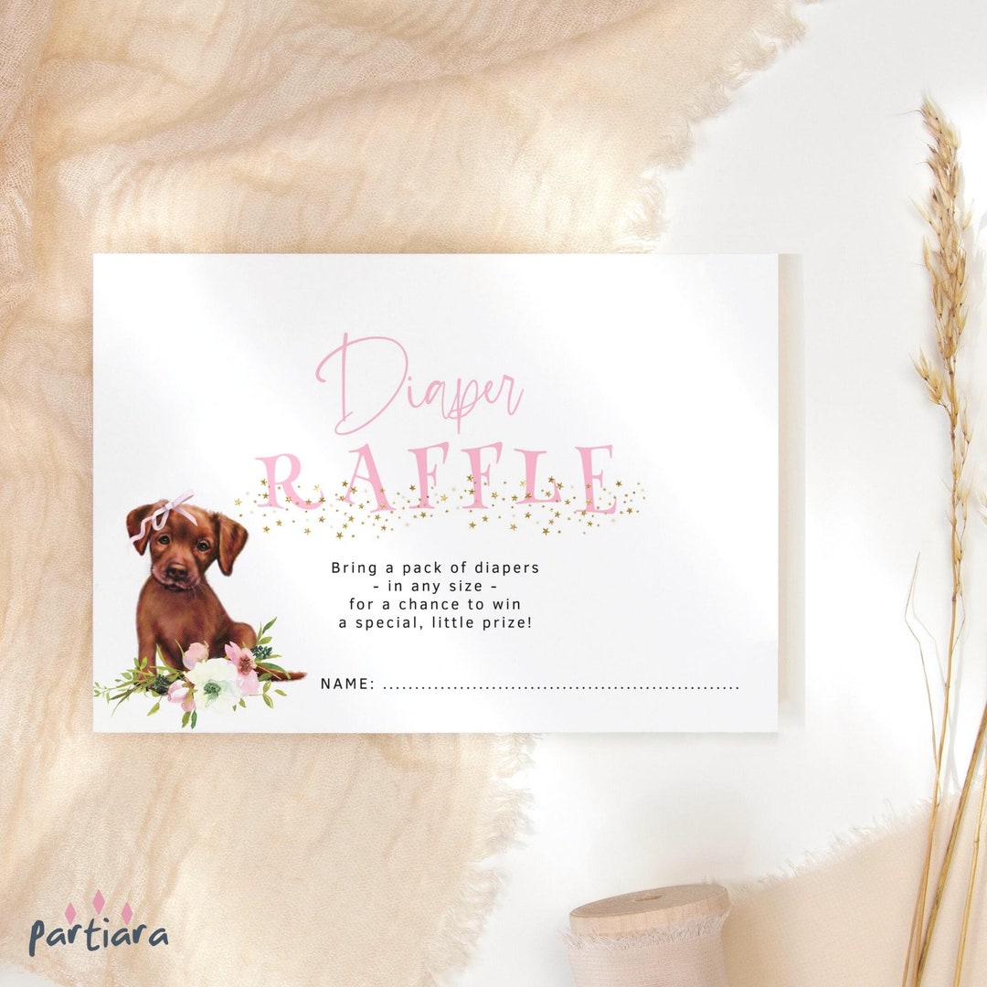 Puppy Baby Shower Diaper Raffle Card Printable, Girl Raffle Ticket ...