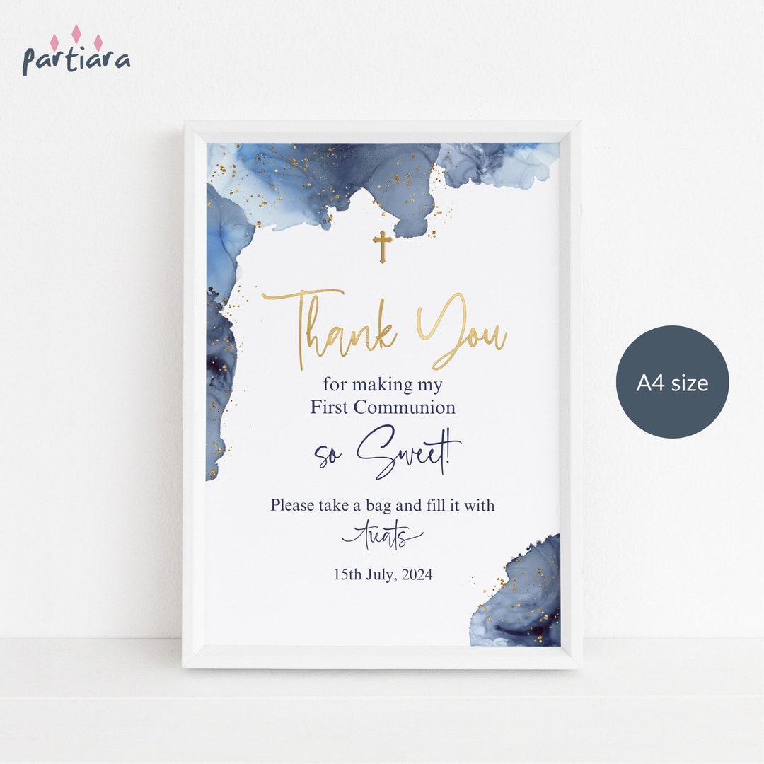 Baptism Thank You Favor Table Sign Template, Boys First Holy Communion ...