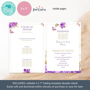 Quinceanera Program Butterfly Template, Purple Quince Party Programs ...