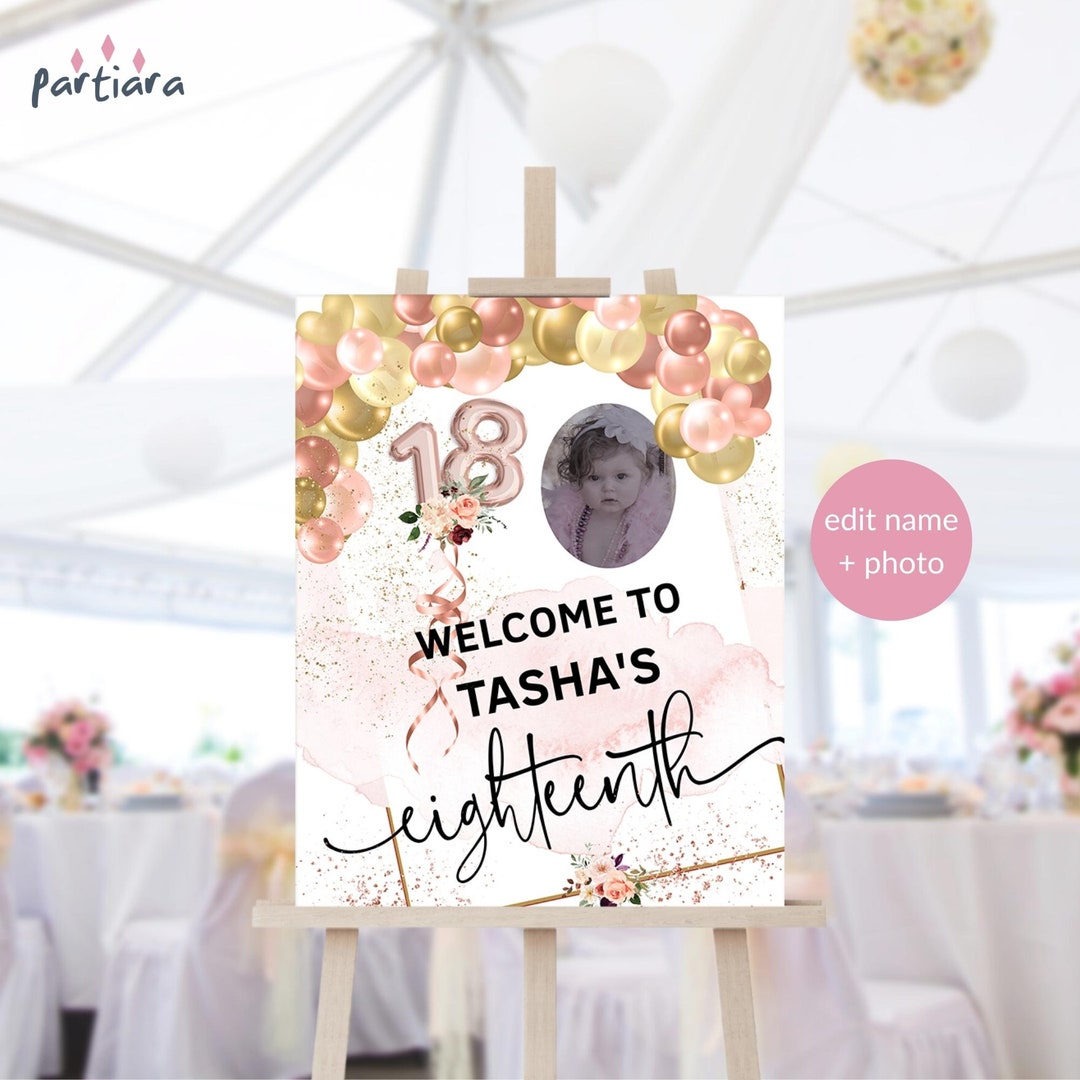18th Birthday Sign Girls Welcome Party Poster Decoration Rose Gold ...