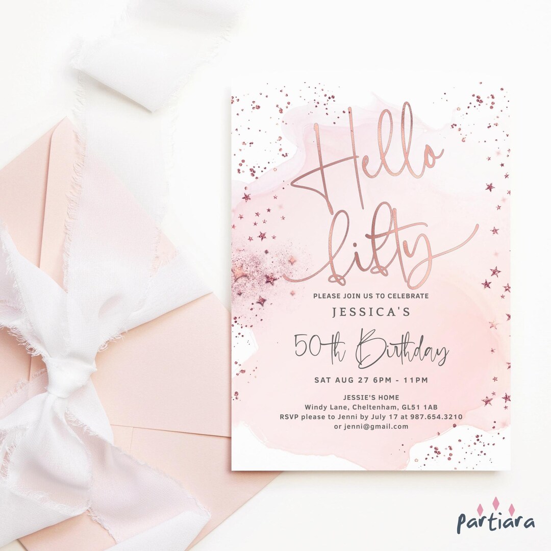 50th Birthday Invitation - Hello Fifty Invite - Ladies Dinner Party ...