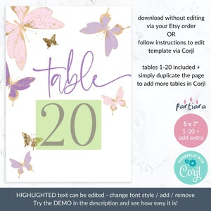 Butterfly Table Number Cards Printable Girl Baby Shower Butterflies ...