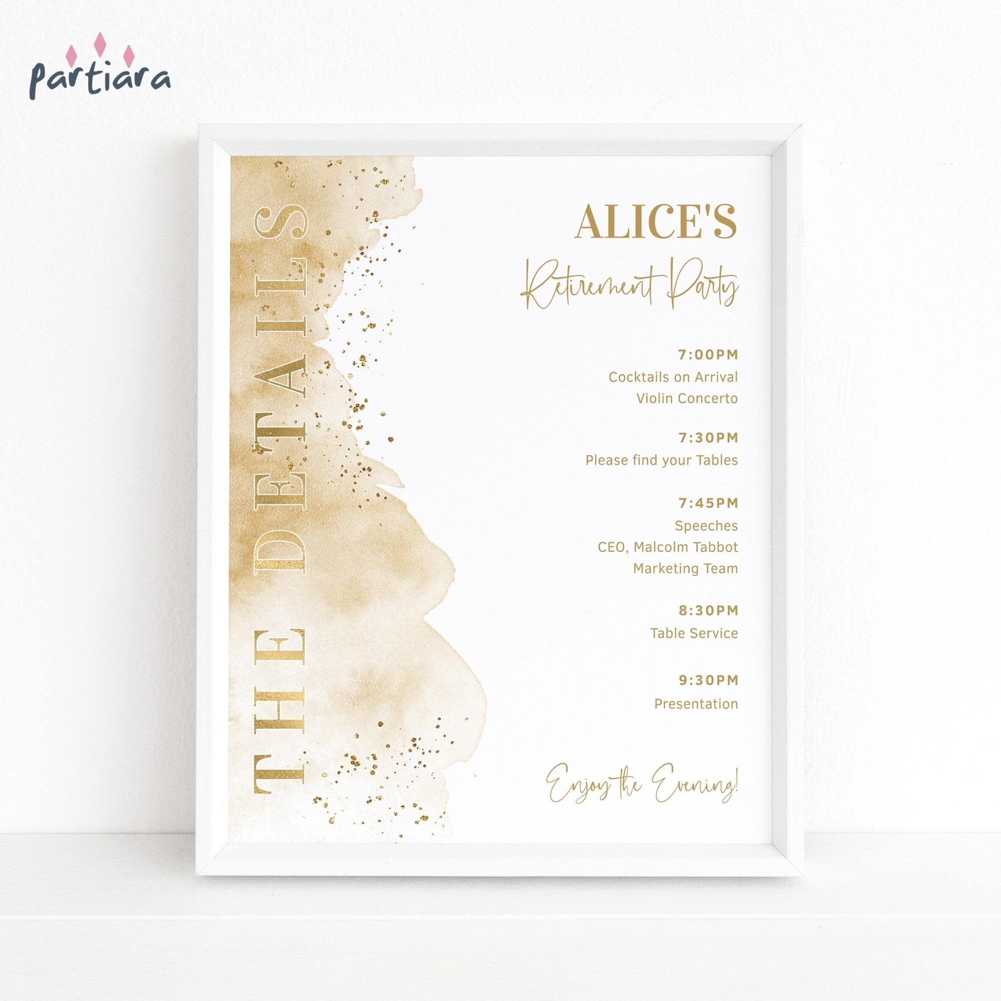 All White Gold Retirement Party Details Printable 8x10 Table Decor ...