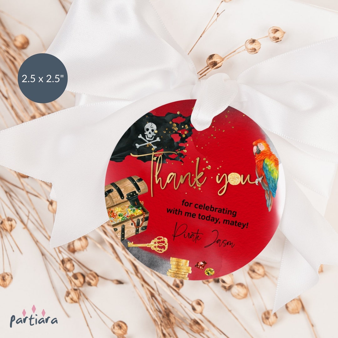 Pirates Birthday Tag, Thank You Party Loot Bag Tags for Boys, Pirate's ...