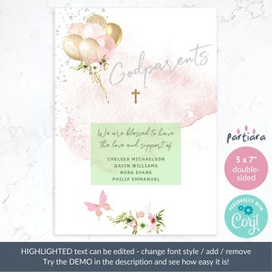 Baptism Invite Godparents Invitations Girl Butterfly Floral Balloons ...