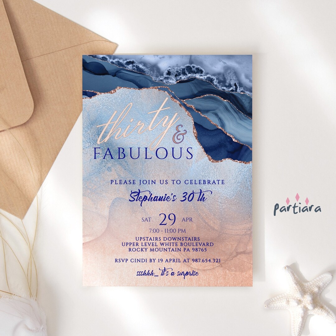 30th Birthday Invite for Women Printable Thirty and Fabulous Dinner ...