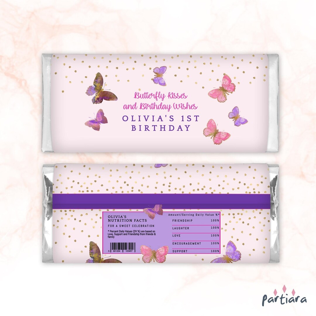 Butterfly Birthday Candy Labels Girl Baby Shower Butterflies Chocolate ...