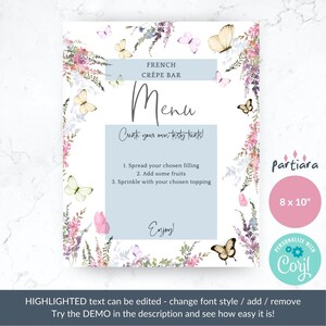 Butterfly Wildflower Menu Card Table Sign Printable Girls Baby Shower ...